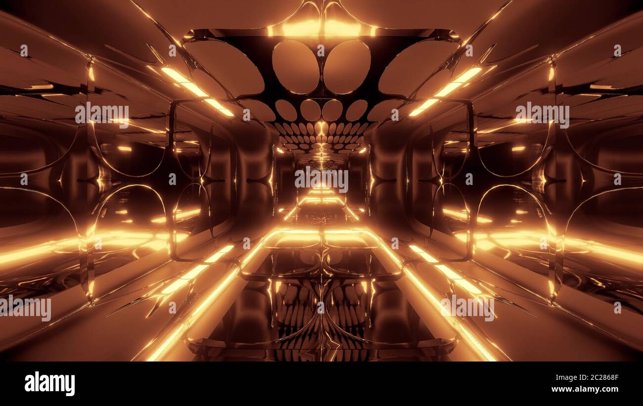glowing futuristic horror sci-fi temple with nice reflection 3d ...