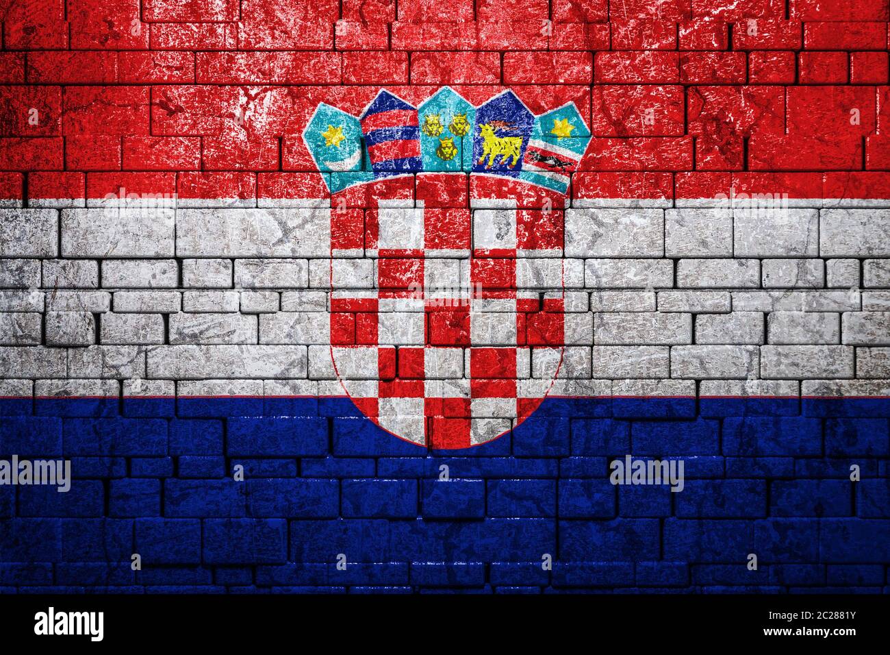 National flag of Croatia on brick wall background.The concept of ...