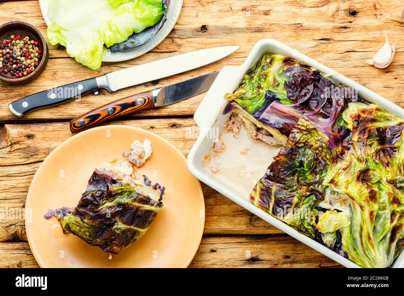 French gratin with cabbage and potatoes.Vegetable gratin.Healthy food ...