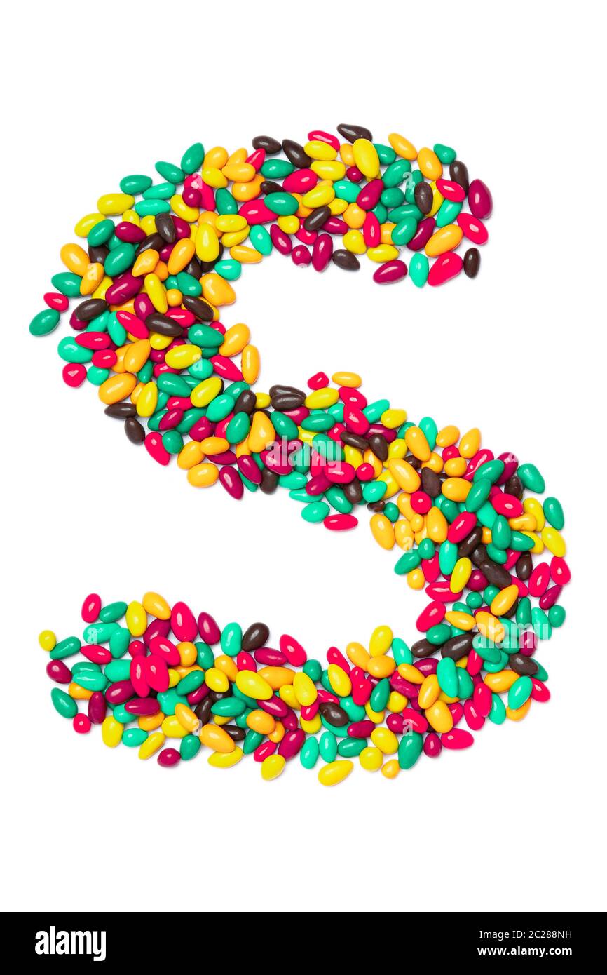 Letter S of the English alphabet from multicolored round chocolates on ...