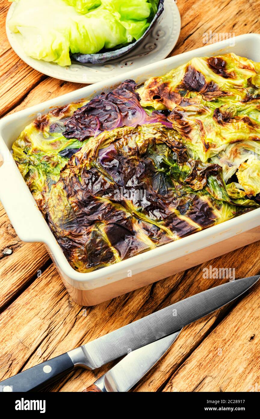 French gratin with cabbage and potatoes.Vegetable gratin.Healthy food ...