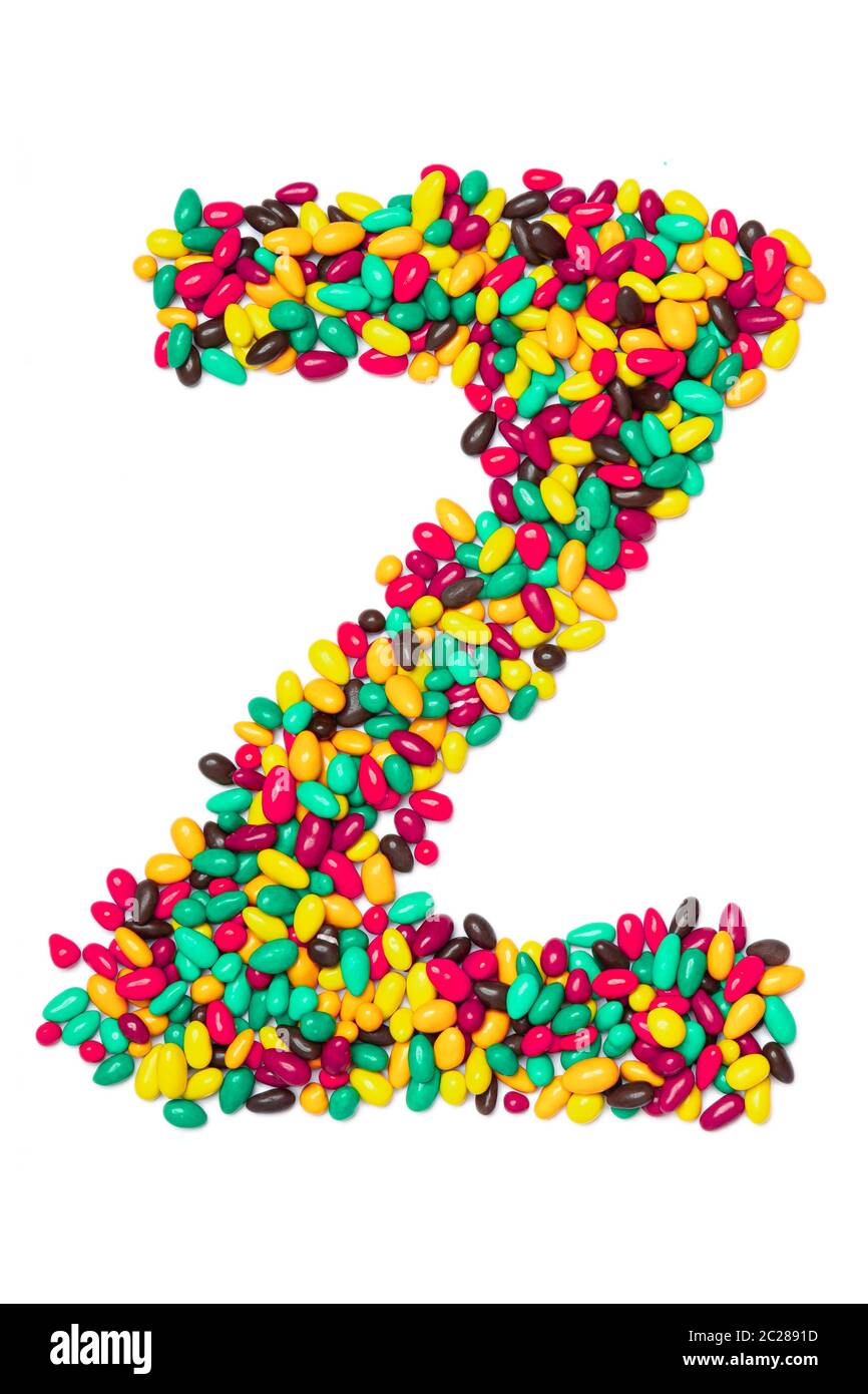 Letter Z of the English alphabet from multicolored round chocolates on ...