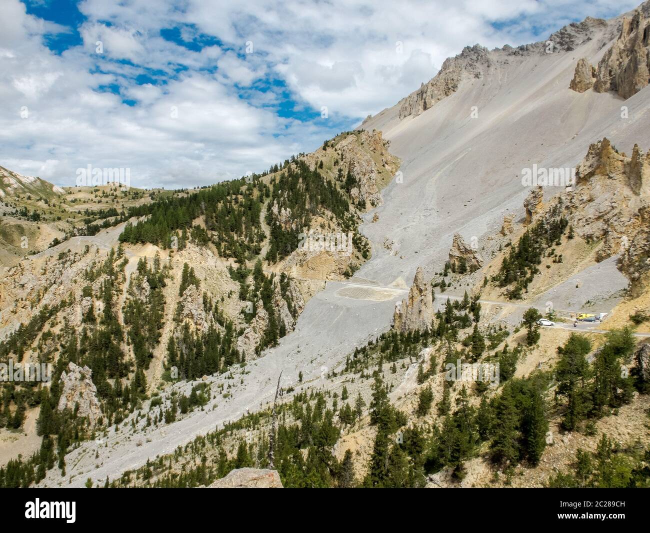 View of Casse Deserte, rocky zone around the road climbing to Col d ...