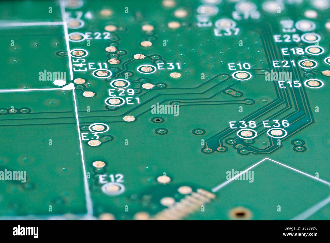 Closeup of green computer mother board, electronic elements and circuit ...