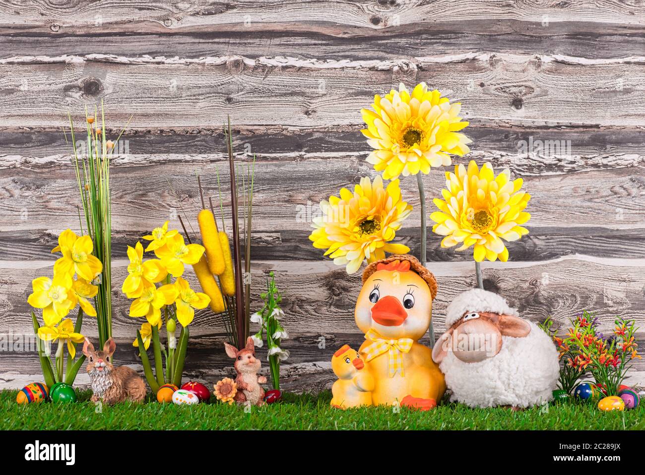 The easter bunnies with the ducks and the lamb Stock Photo - Alamy