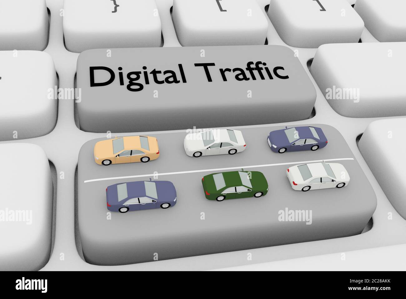 3D illustration of computer keyboard with the script Digital Traffic on ...