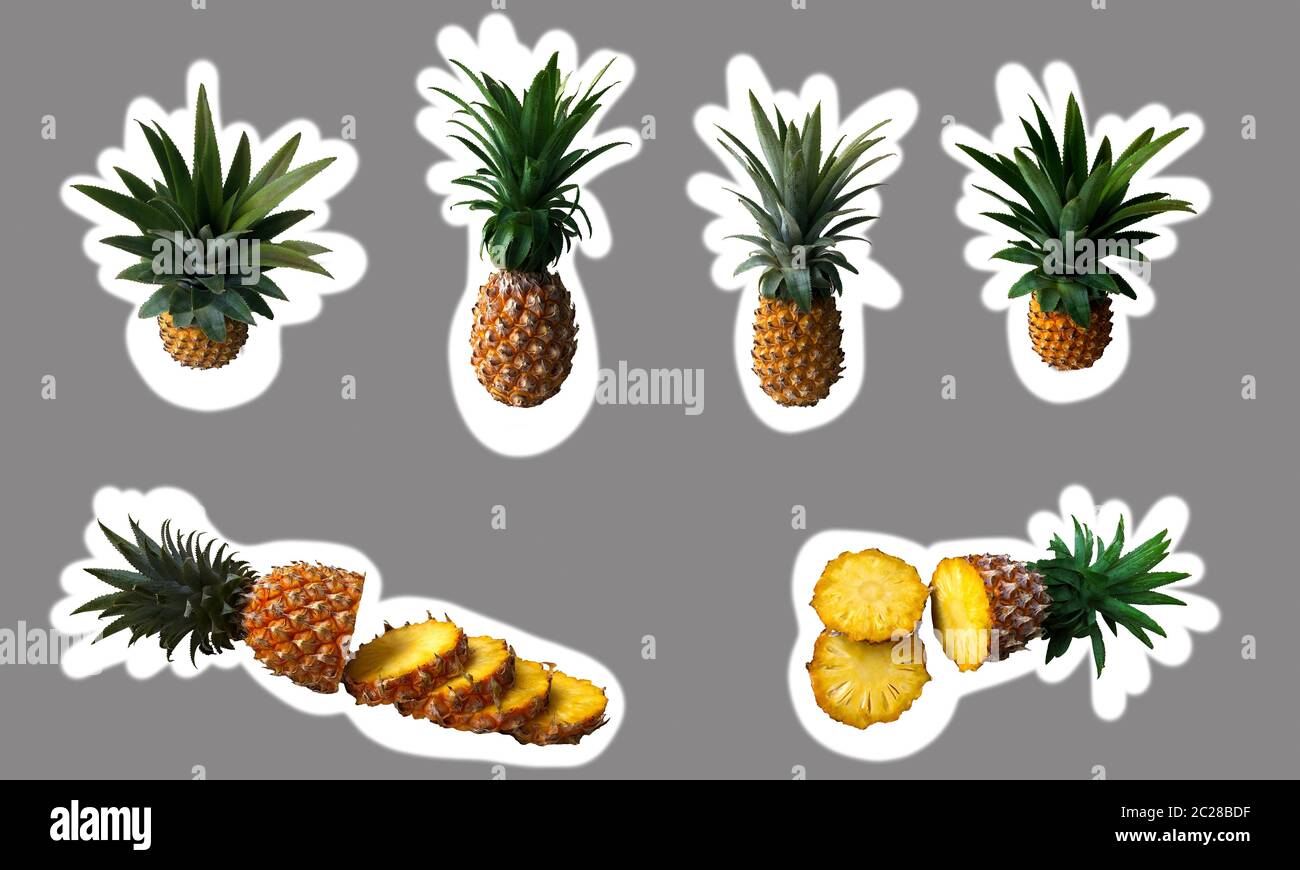 pineapple tropical fruit sticker set Stock Photo - Alamy