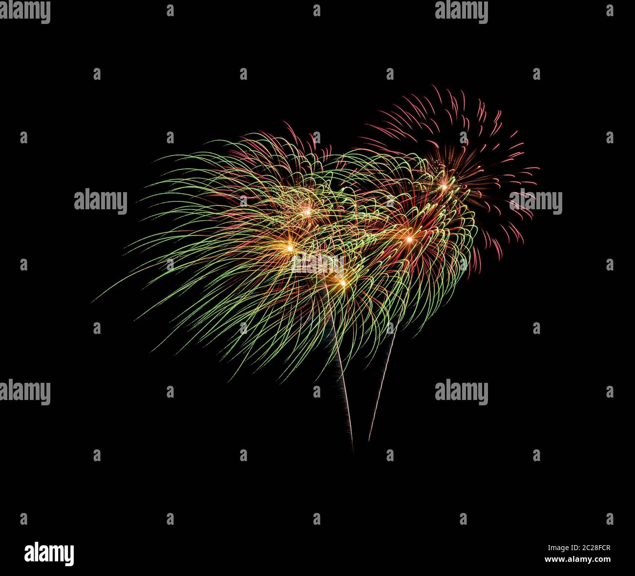 Colorful exploded fireworks display, isolated on black background Stock ...