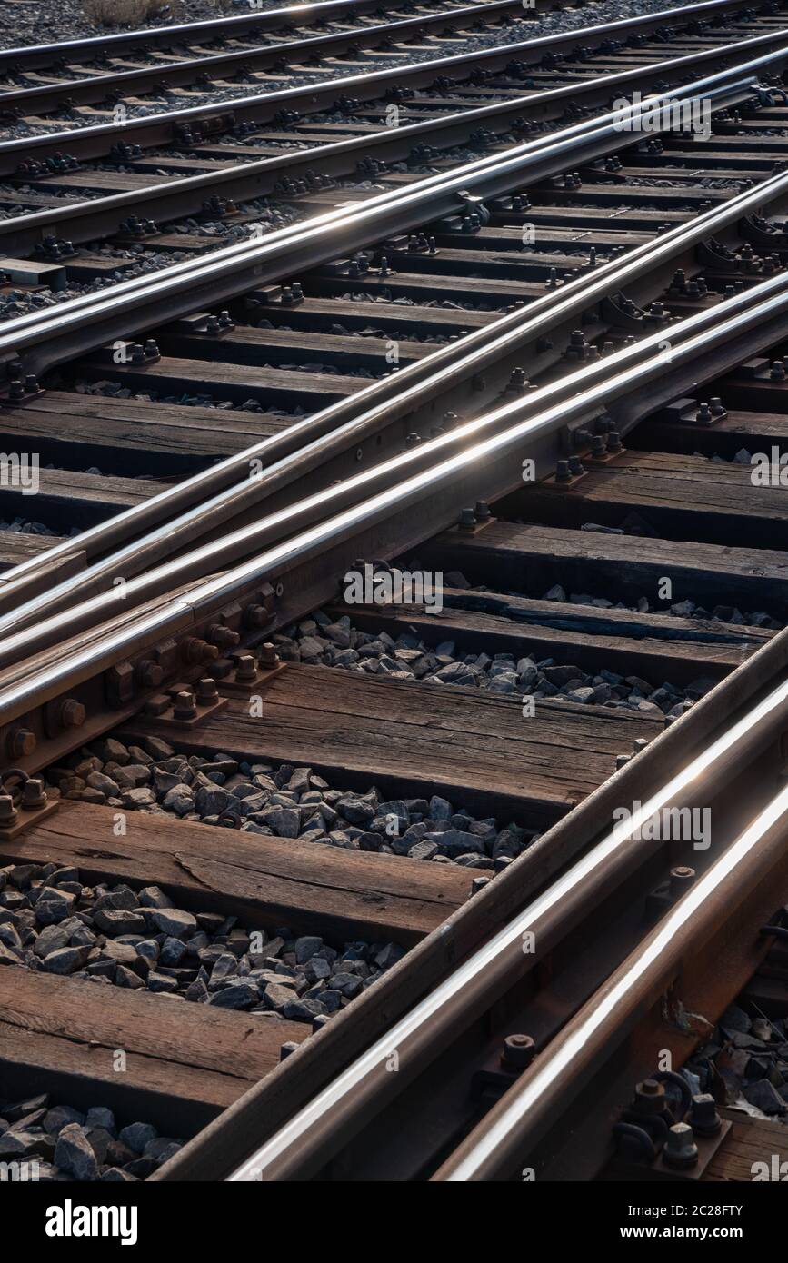Urban infrastructure, close up to the track bed Stock Photo - Alamy