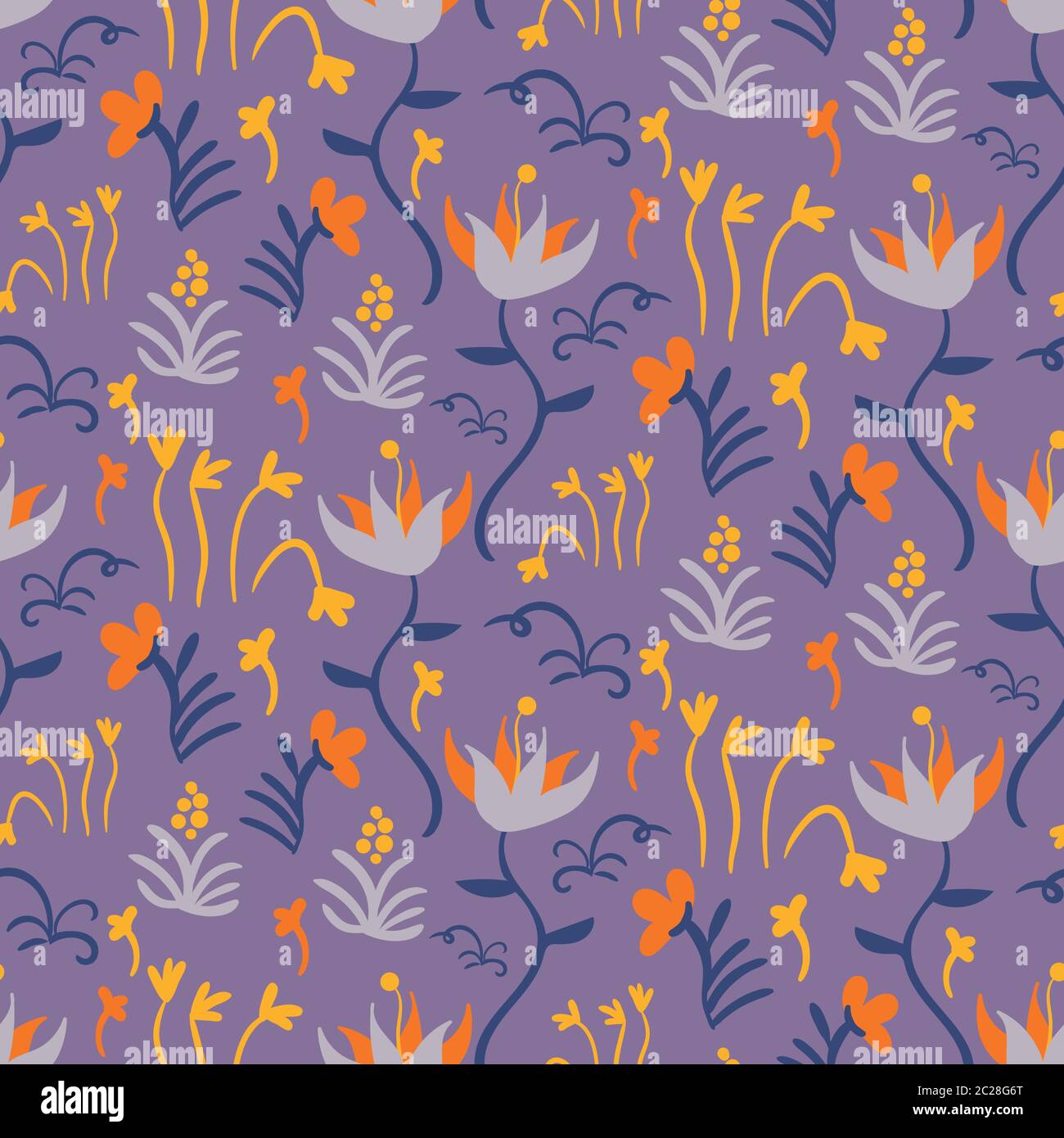 folk style bloom seamless vector pattern on purple Stock Vector Image ...