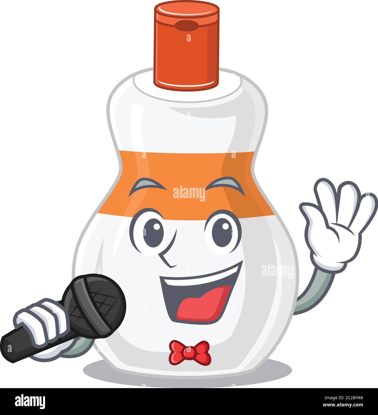 caricature character of body lotion happy singing with a microphone ...