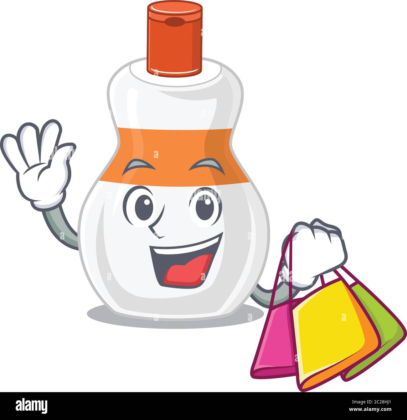 Body lotion wealthy cartoon character concept with shopping bags Stock ...