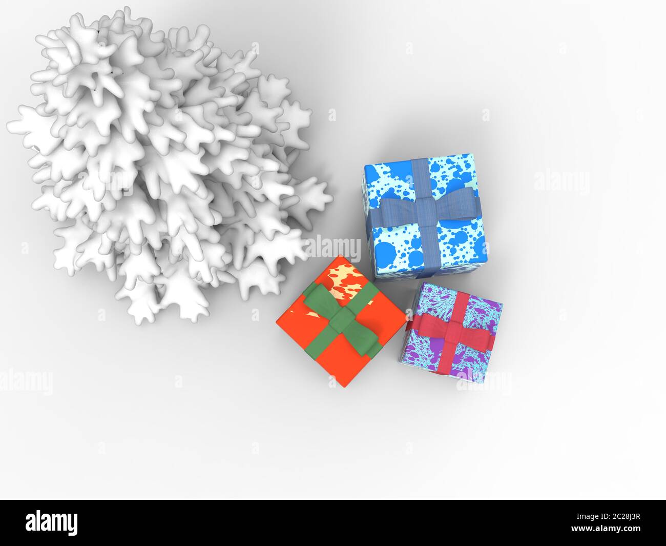 Christmas Tree with Snow and Gifts from above Stock Photo - Alamy