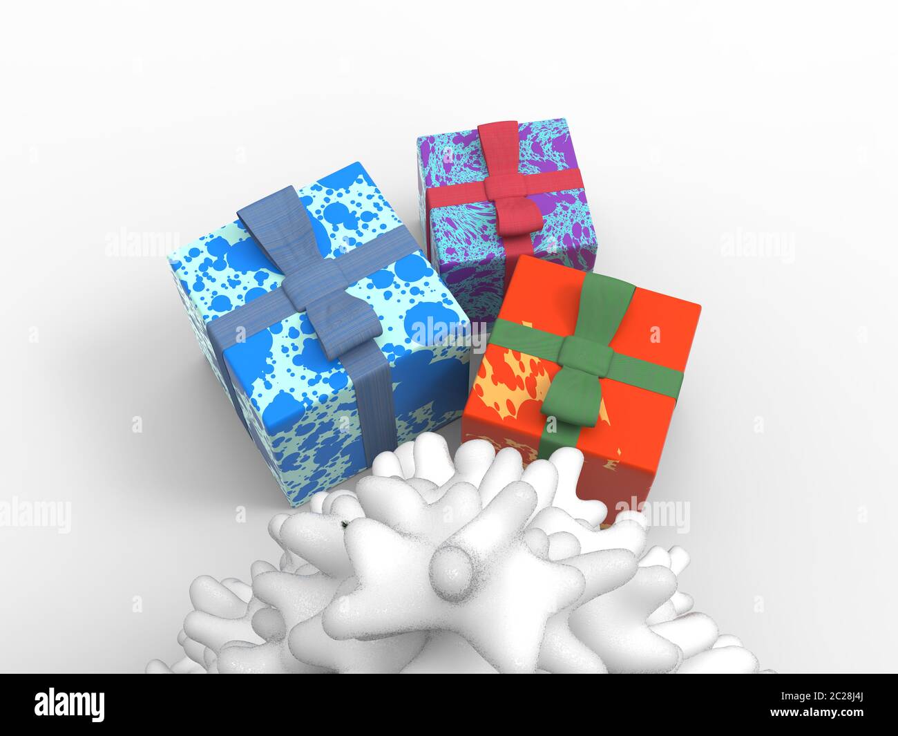 Colorful gifts and christmas tree with snow Stock Photo - Alamy