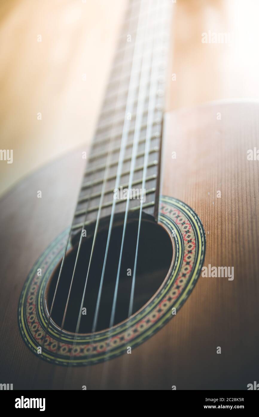 Classical guitar and strings, professional instrument Stock Photo - Alamy