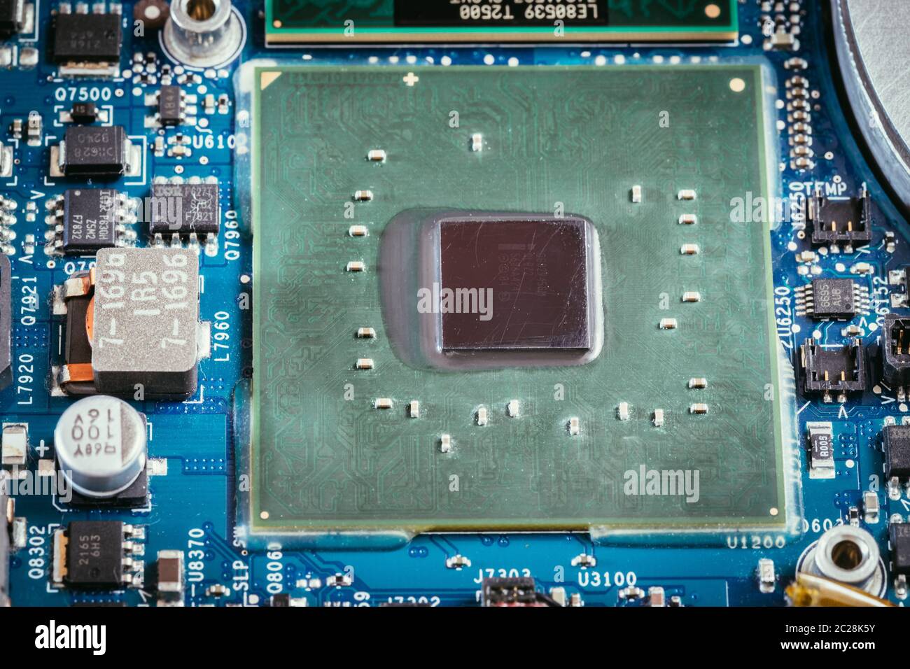 Computer Technology: Close up of a computer chip on a circuit board ...