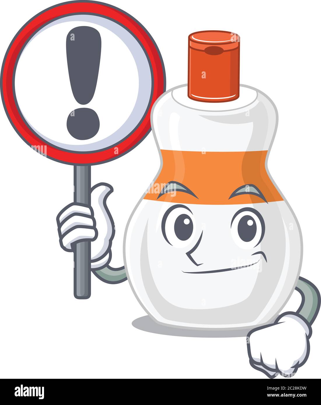A cartoon icon of body lotion with a exclamation sign board Stock ...