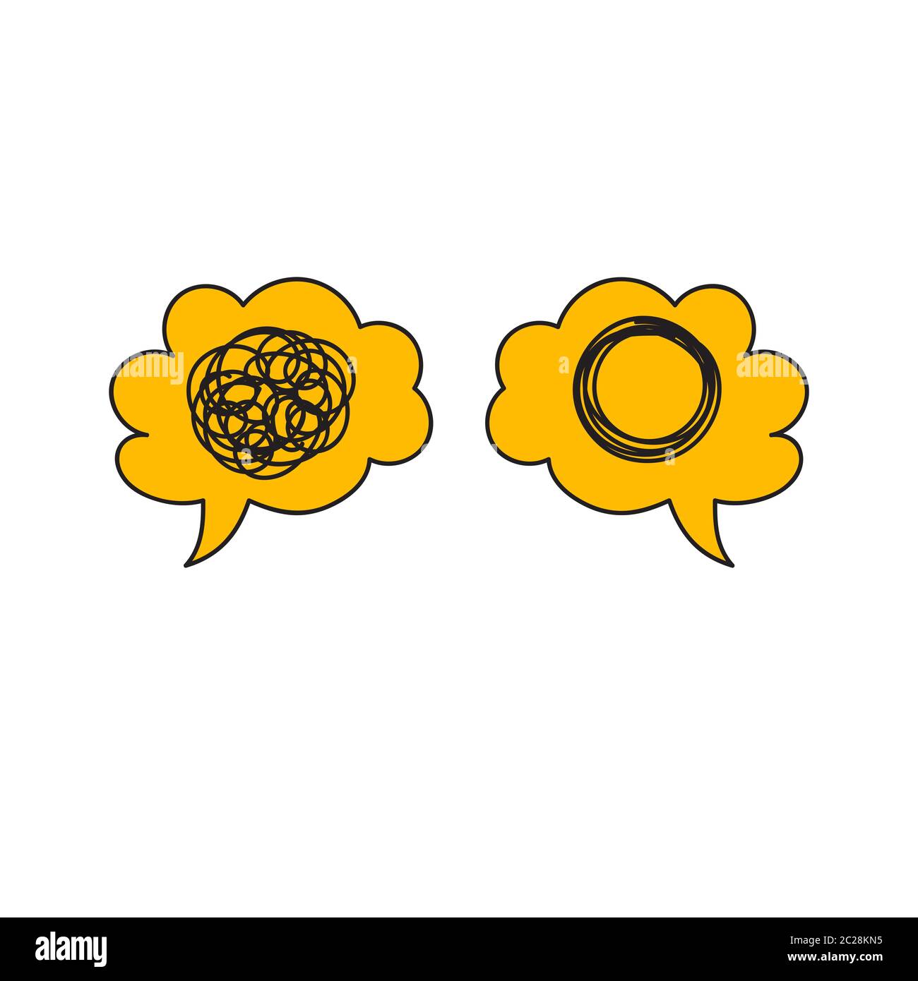 Question and answer doodle icon. Tangled and untangled bubbles ...