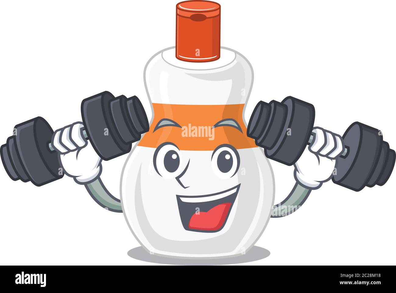 Muscular body lotion mascot design with barbells during exercise Stock ...