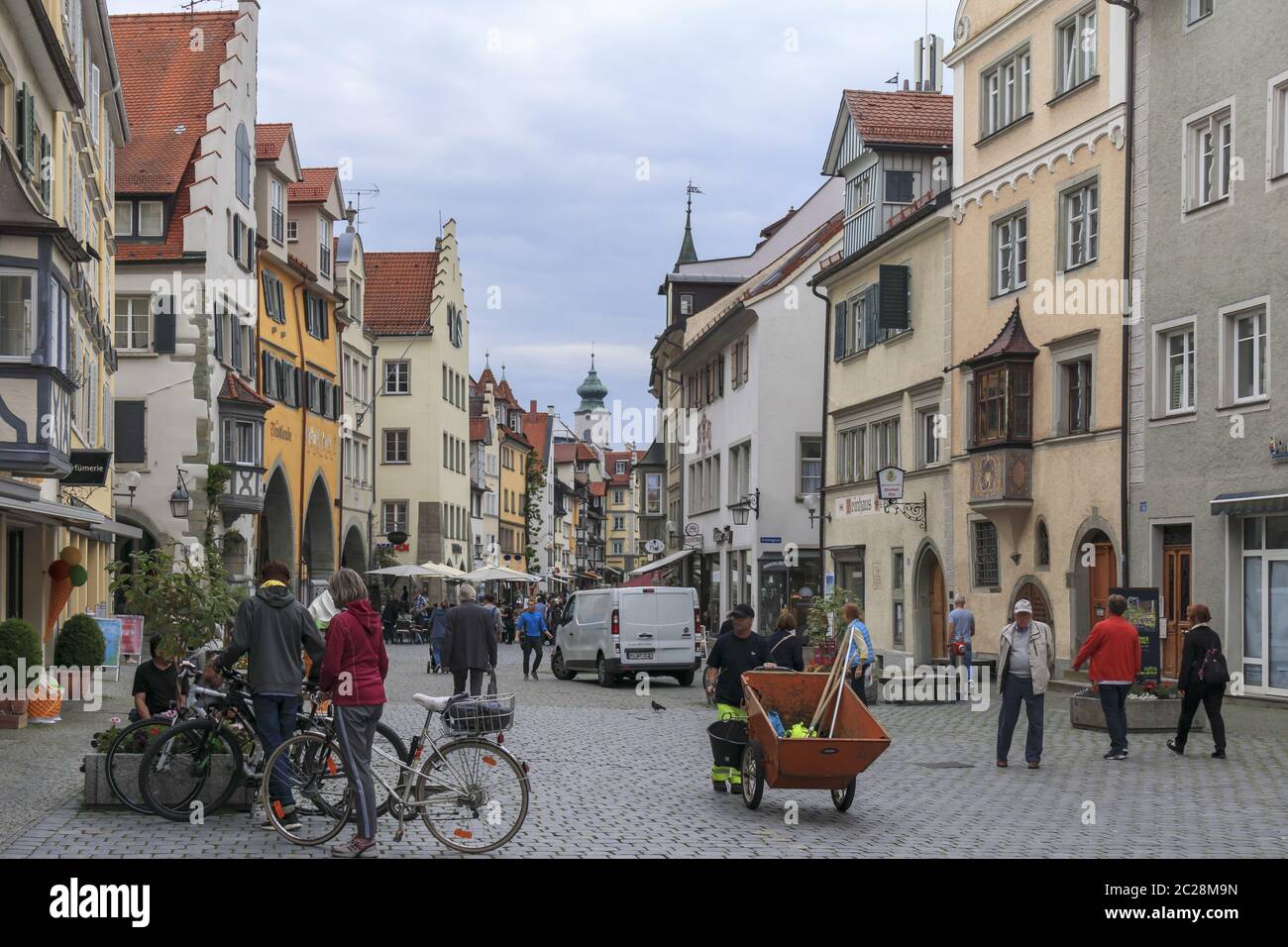 Busy commercial street on Linau island, Lake Constance Stock Photo - Alamy