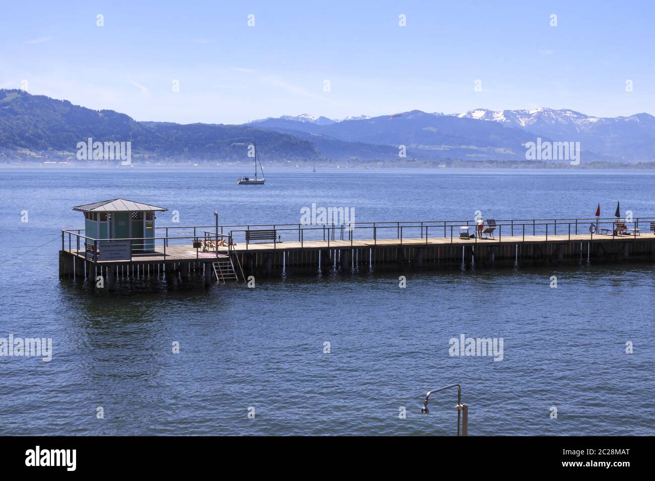 Bathing pier of the roman bath in Lindau, Lake Constance, landscape ...