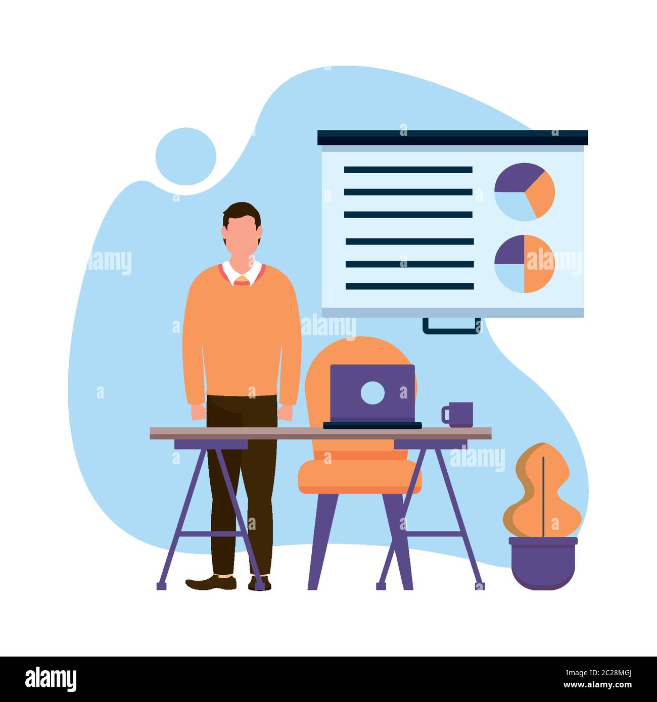 Man with laptop on desk and infographic design of Work from home theme ...