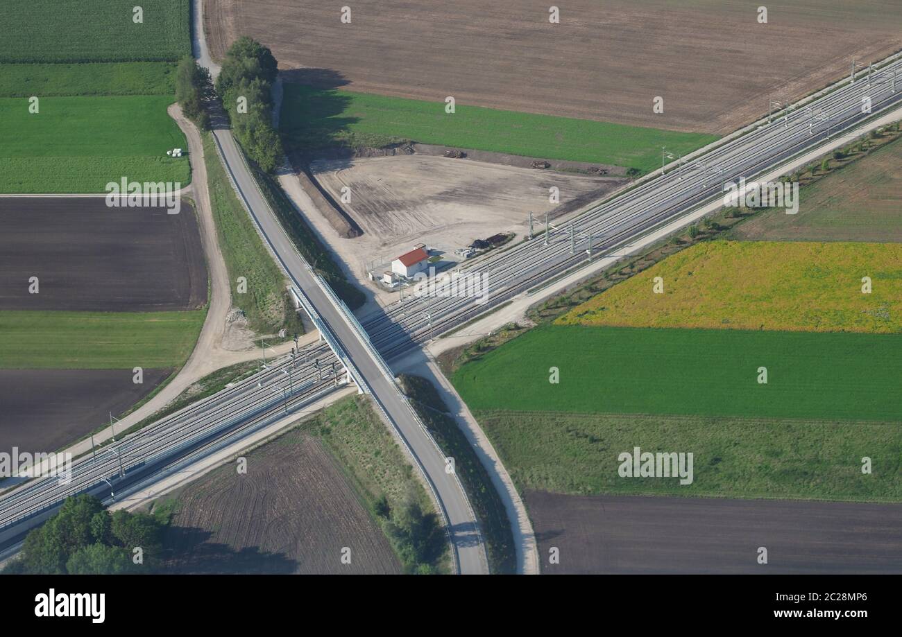 aerial view of railway (railroad) line tracks seen from plane Stock ...