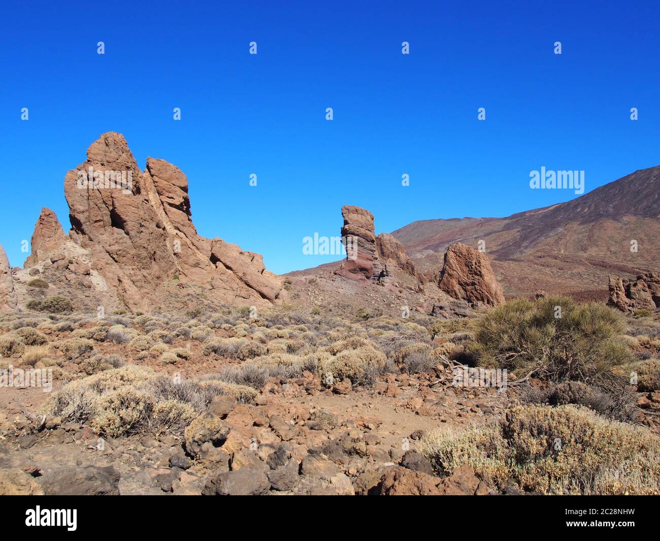 large rock formations and outcrops in the volcanic landscape of teide ...
