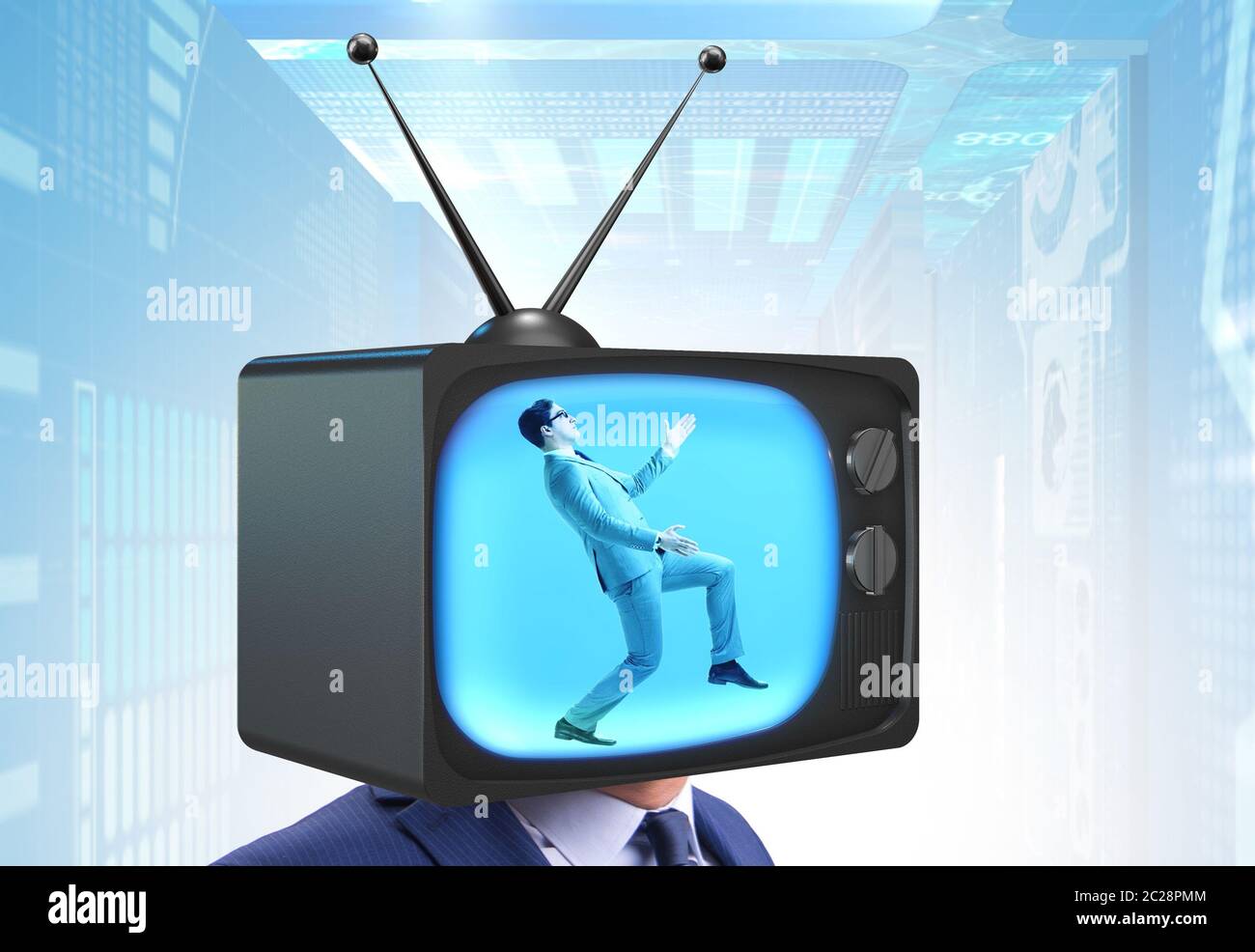 Man with television head in tv addiction concept Stock Photo - Alamy