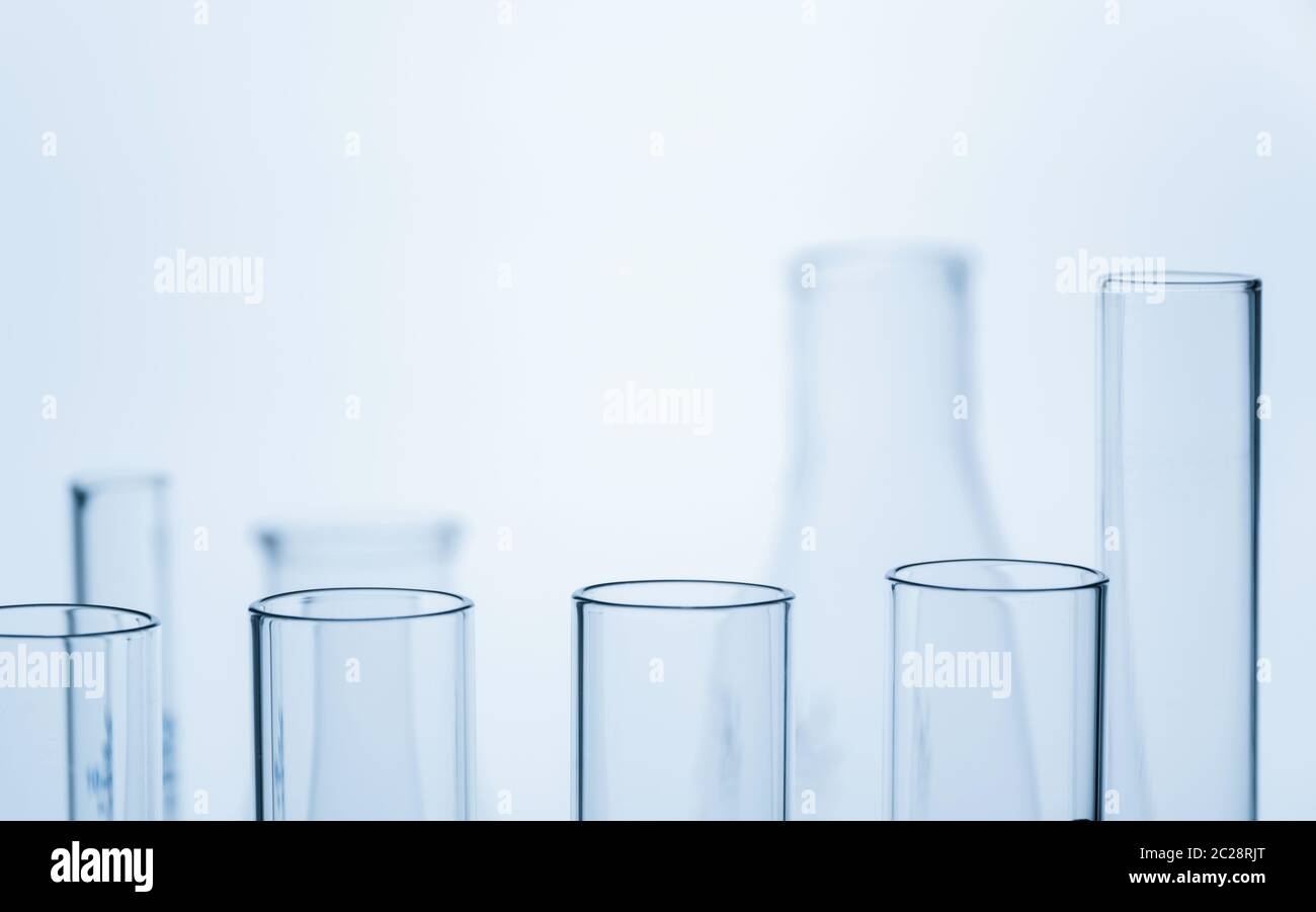 Glass laboratory chemical test tubes with liquid for analytical ...