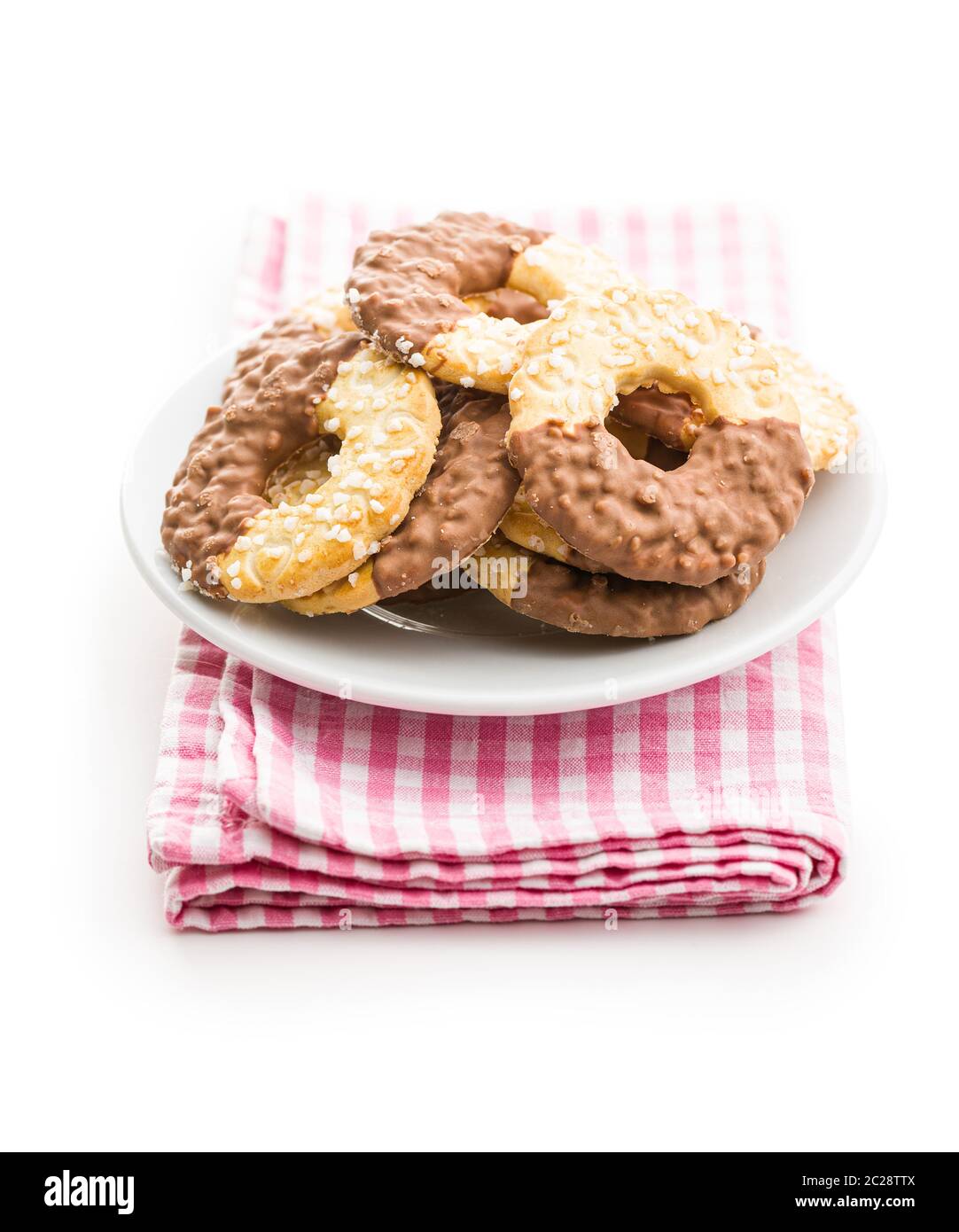Sweet biscuits rings. Cookies with chocolate isolated on white ...
