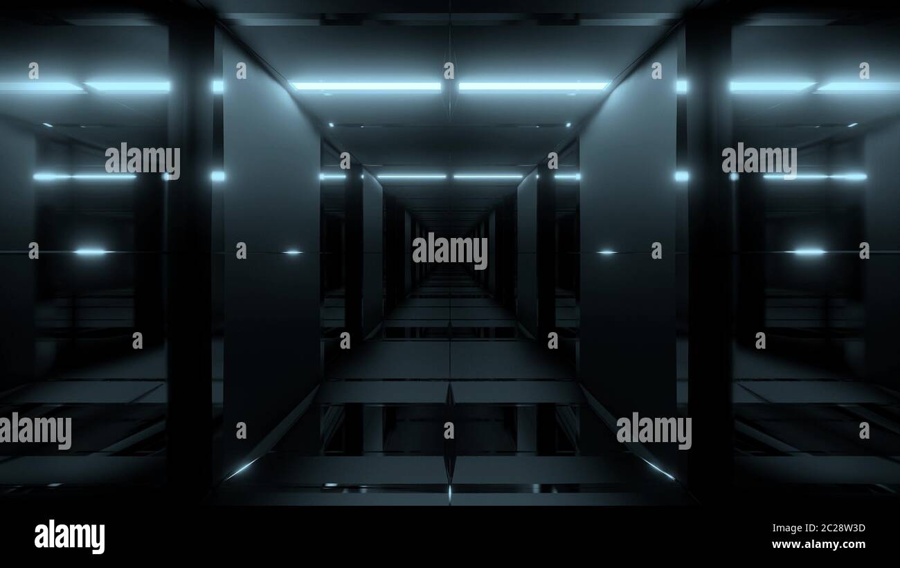 clean futuristic cool ci-fi tunnel 3d illustration background wallpaper, modern scifi corridor ...