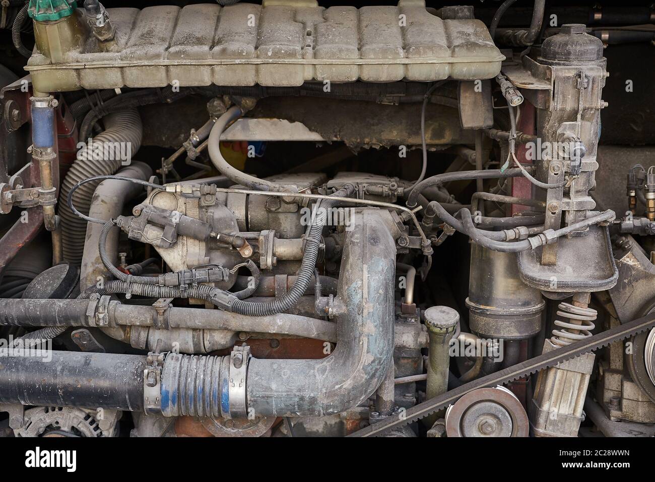 Detail of a big bus engine Stock Photo - Alamy