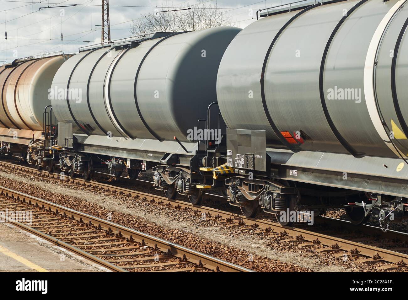 Freight train silo wagon detail Stock Photo - Alamy