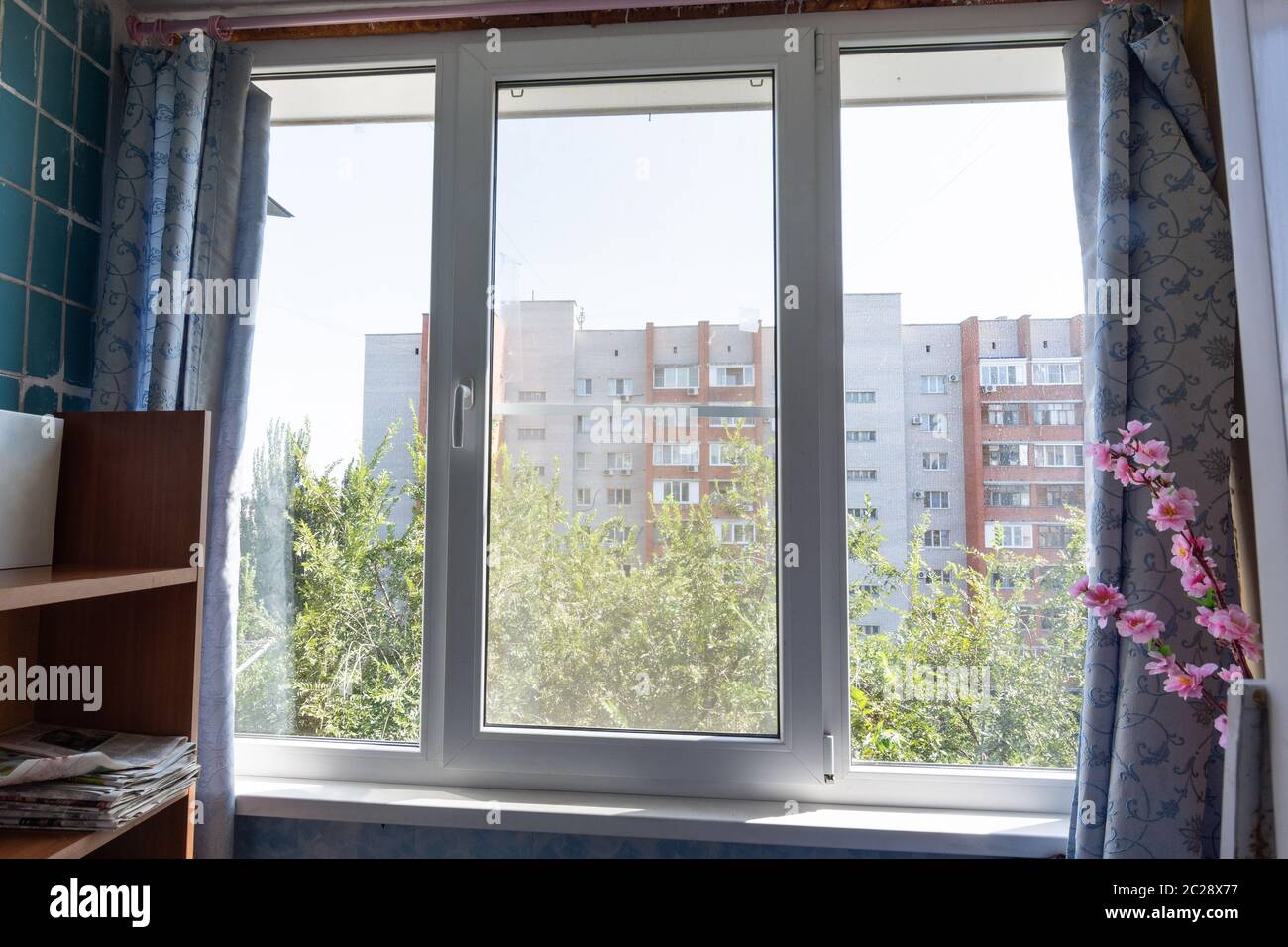 Glazed plastic windows loggia apartment high-rise building Stock Photo ...