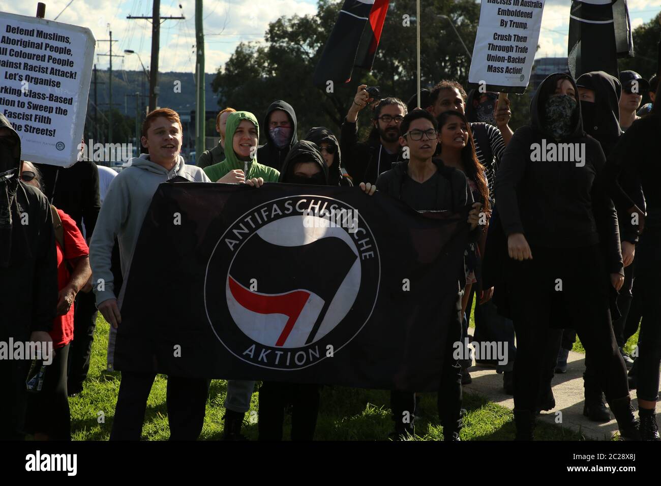 Pictured: ‘Antifa’ counter protesters. Party for Freedom organised a ...