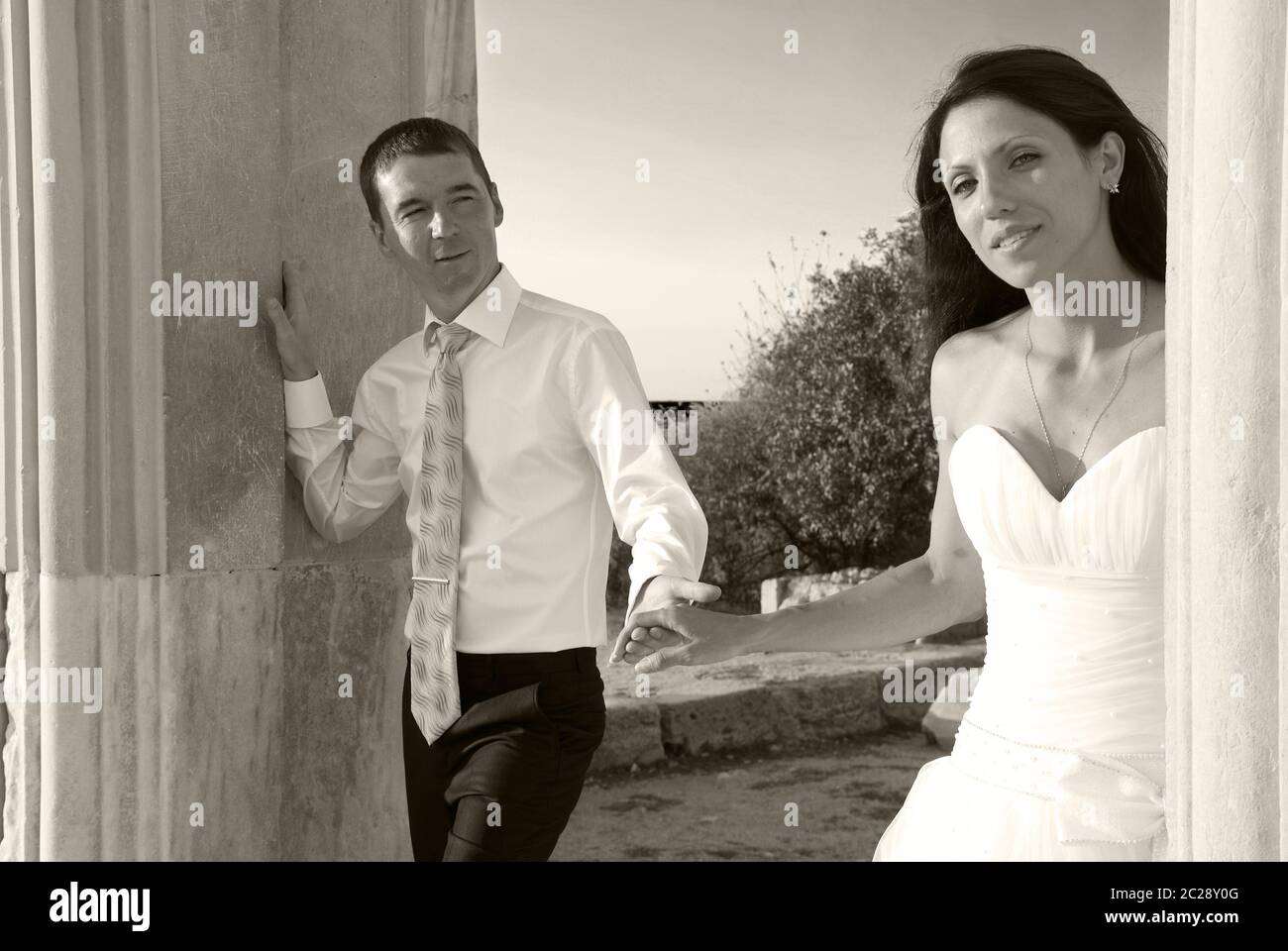 Beautiful wedding couple- bride and groom. Just married. Black and ...