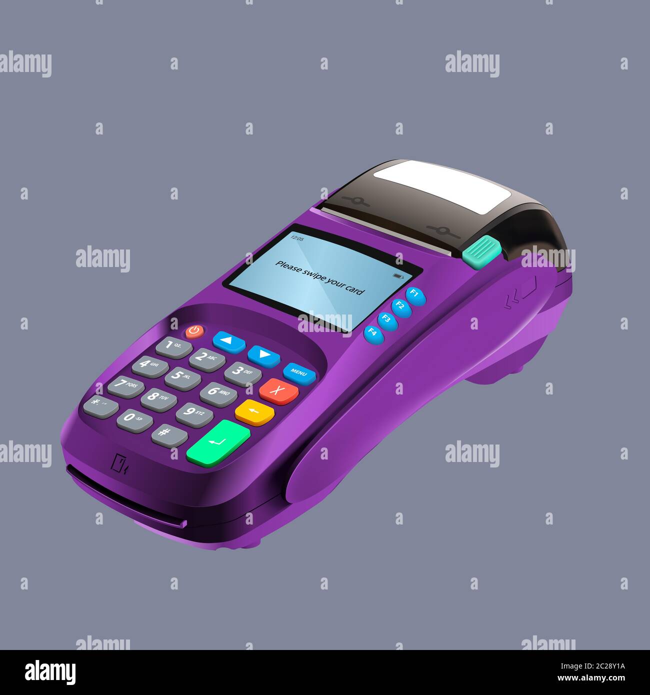 Realistic 3d detailed bank POS terminal mock-up isolated on light blue ...