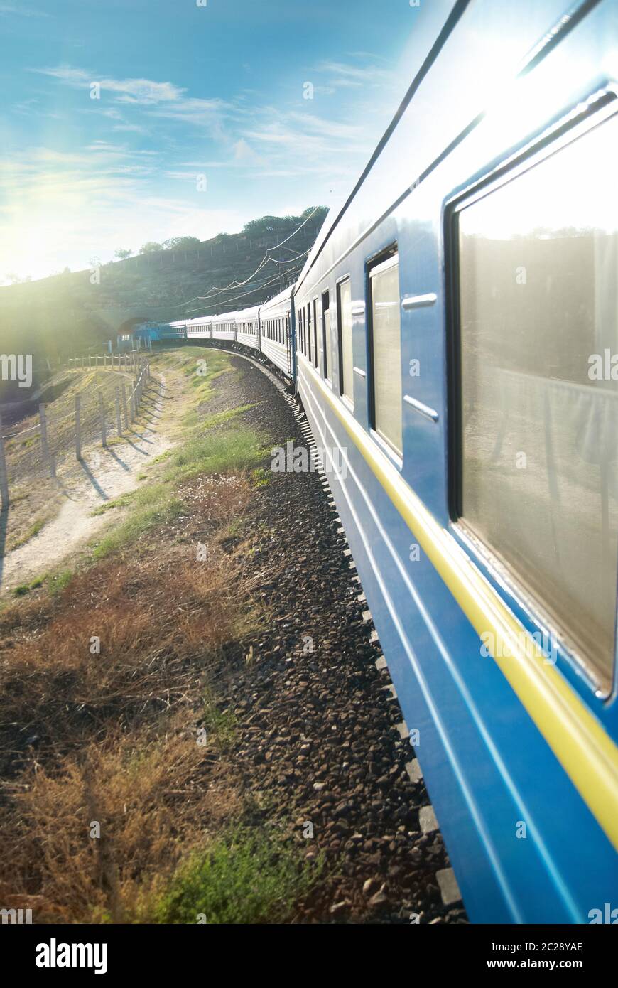 Motion train and blue wagon. Urban transportation Stock Photo - Alamy