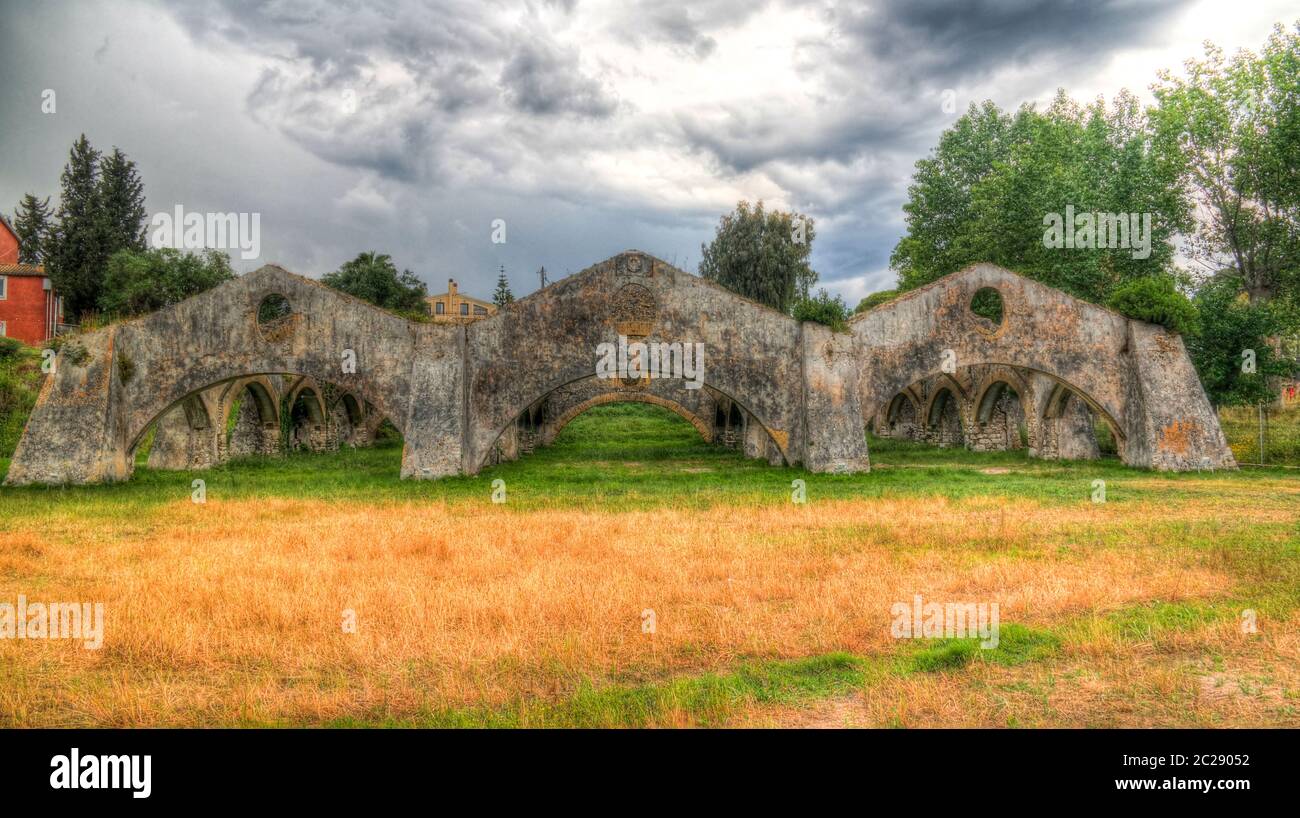 Panorama of Venetian Arsenal and Shipyard in Gouvia, Corfu, Greece ...