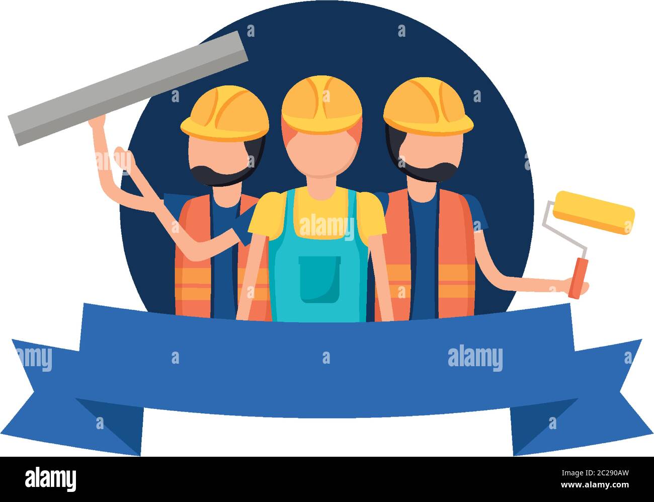 constructer men with ribbon design, Workers actions working occupation ...