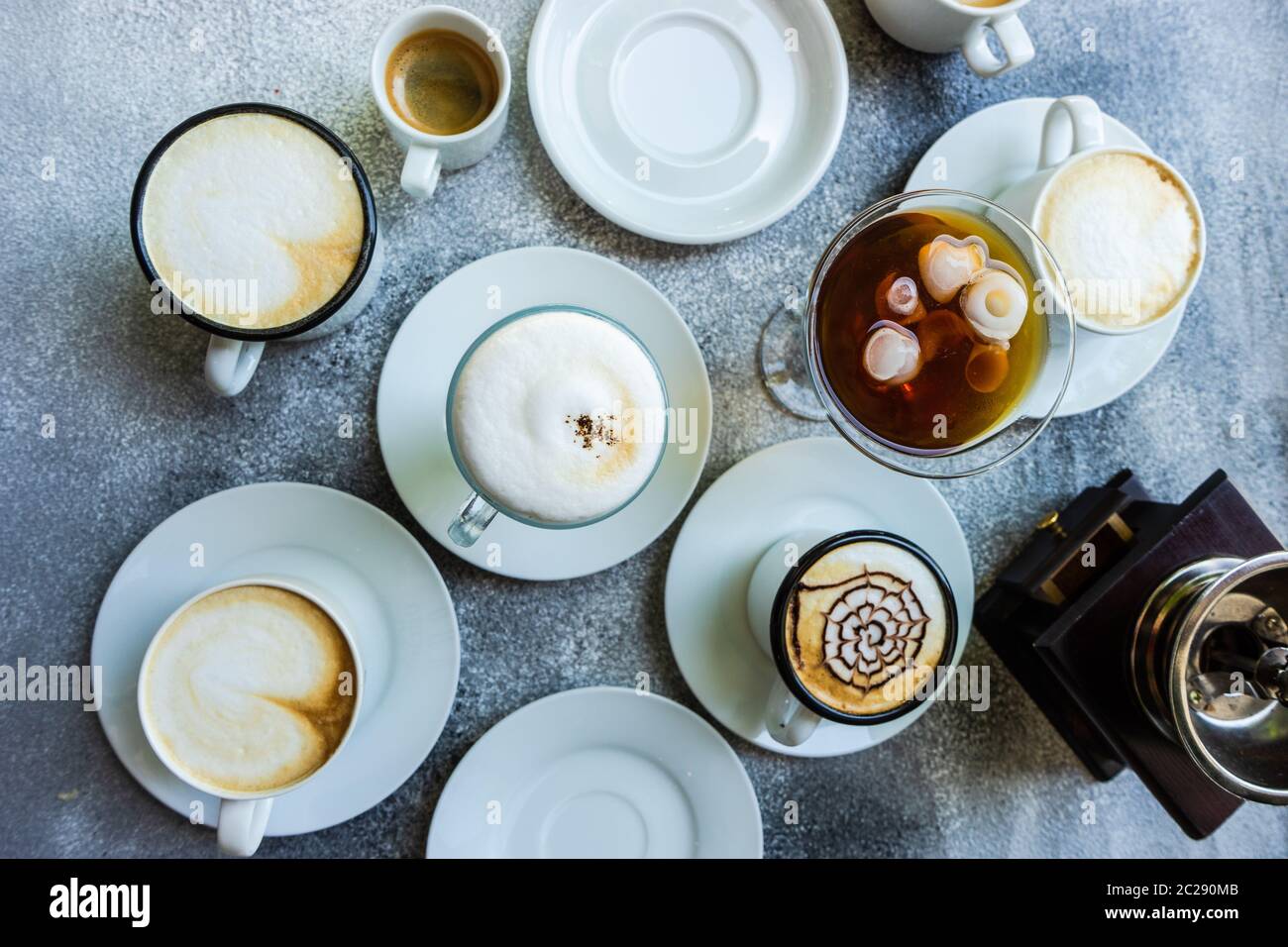 Variety of coffee drink types Stock Photo - Alamy