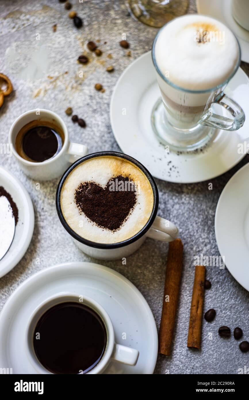Variety of coffee drink types Stock Photo - Alamy