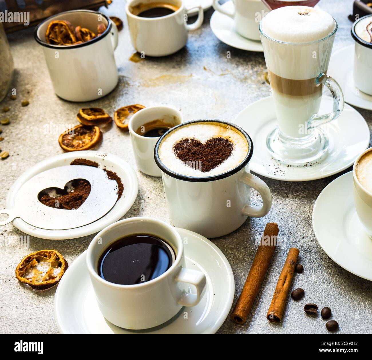 Variety of coffee drink types Stock Photo - Alamy