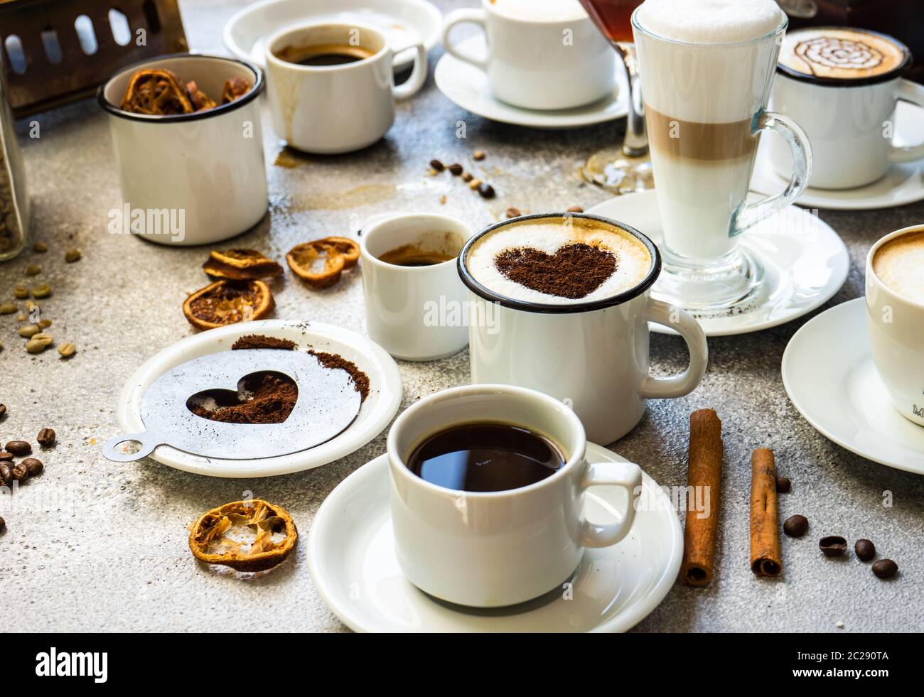 Variety of coffee drink types Stock Photo - Alamy