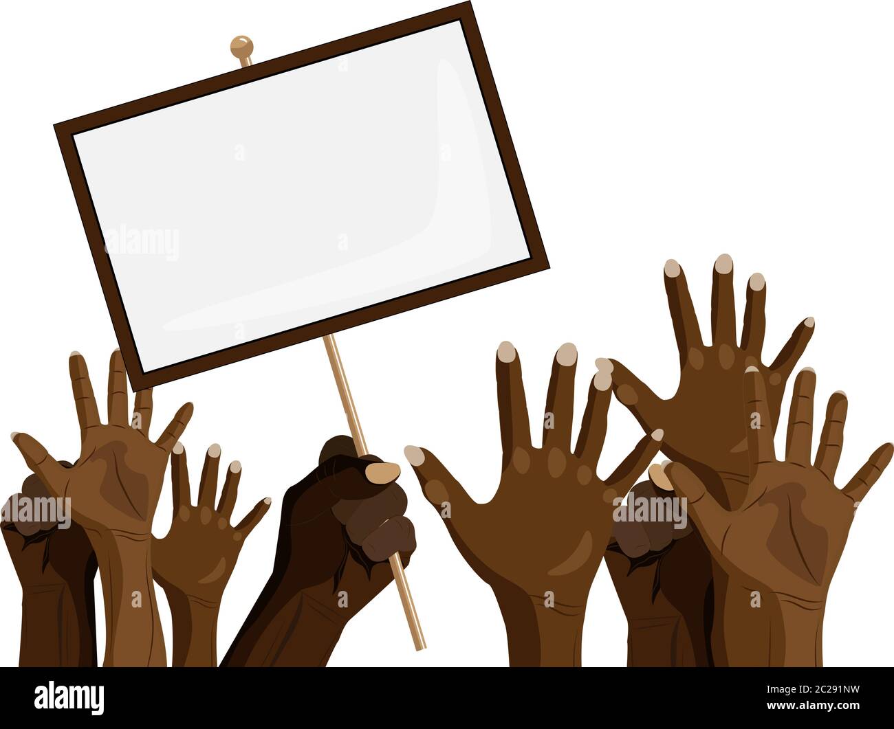 vector hands of protesting black people with empty placard to bring ...