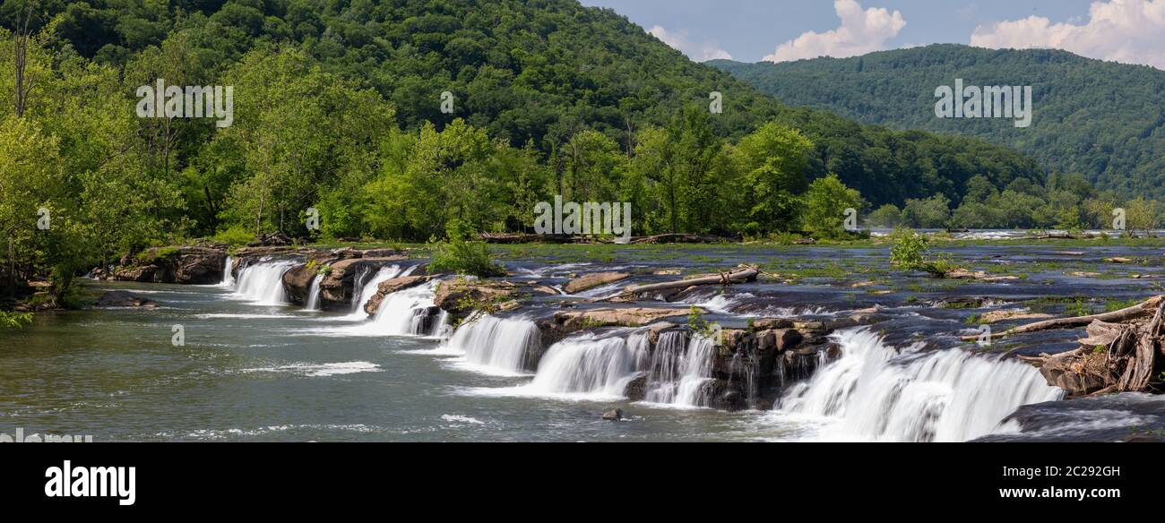 The Sandstone Falls, in the New River, during summer, located at Shady ...