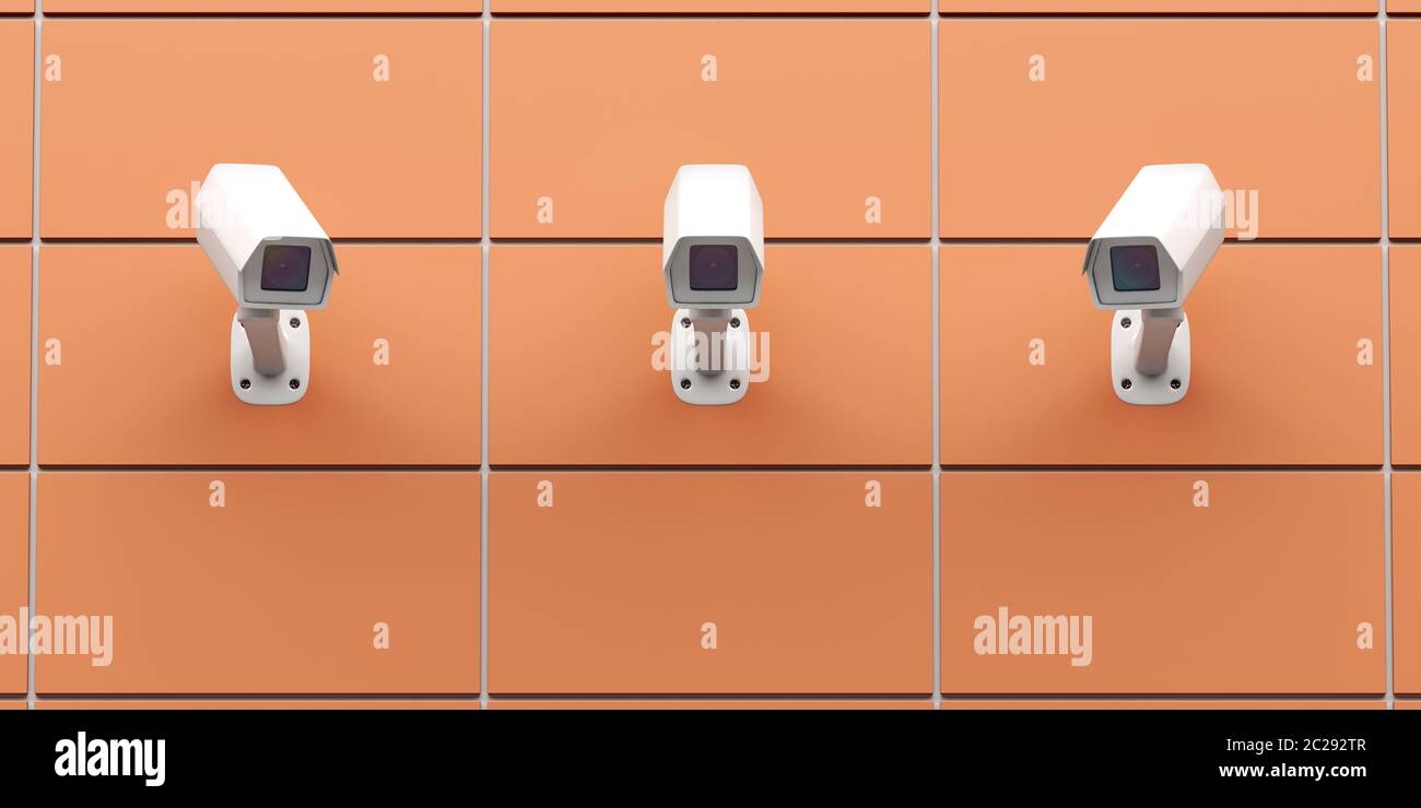 Three CCTV cameras mounted on the wall, front view Stock Photo - Alamy