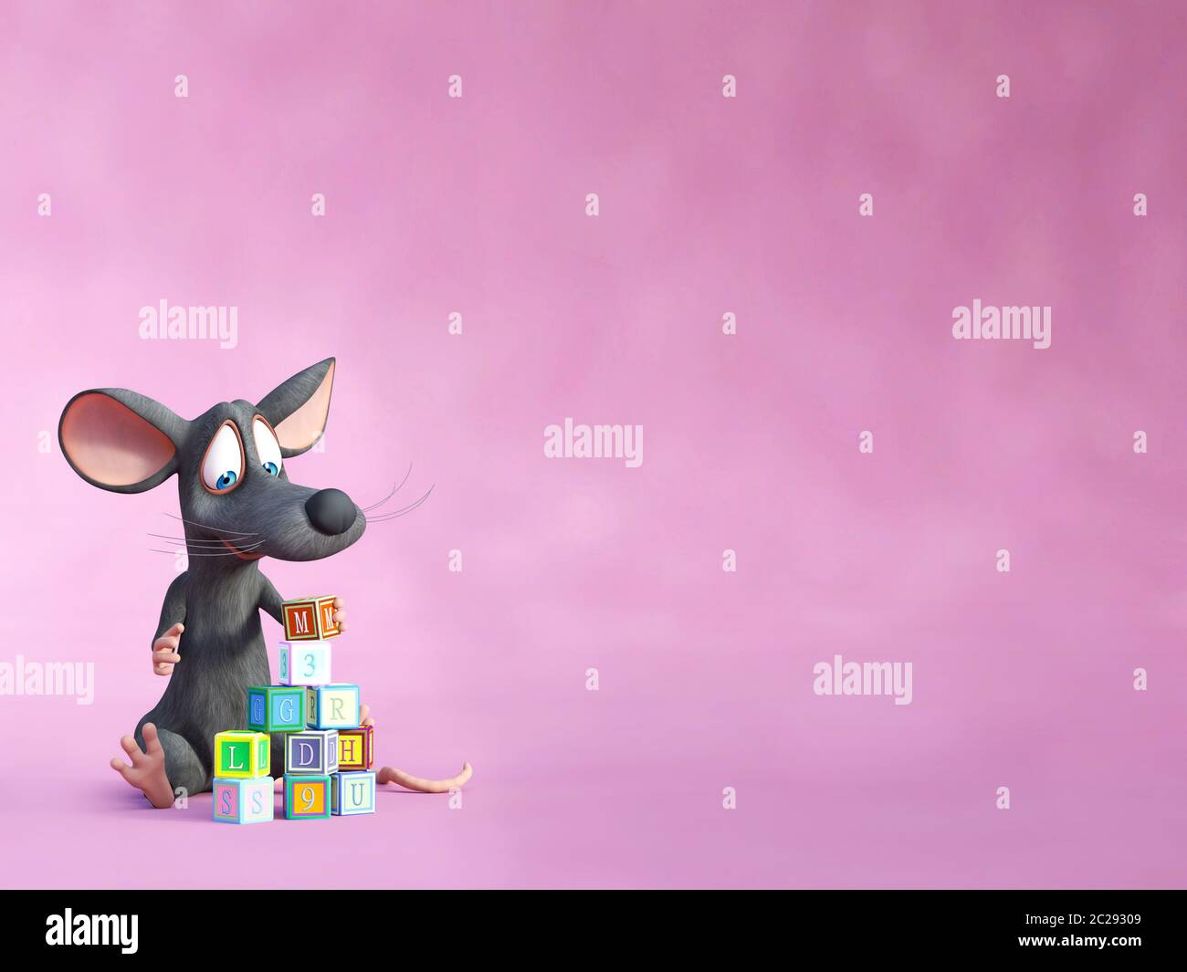 3D rendering of a cute smiling cartoon mouse sitting on the floor and ...