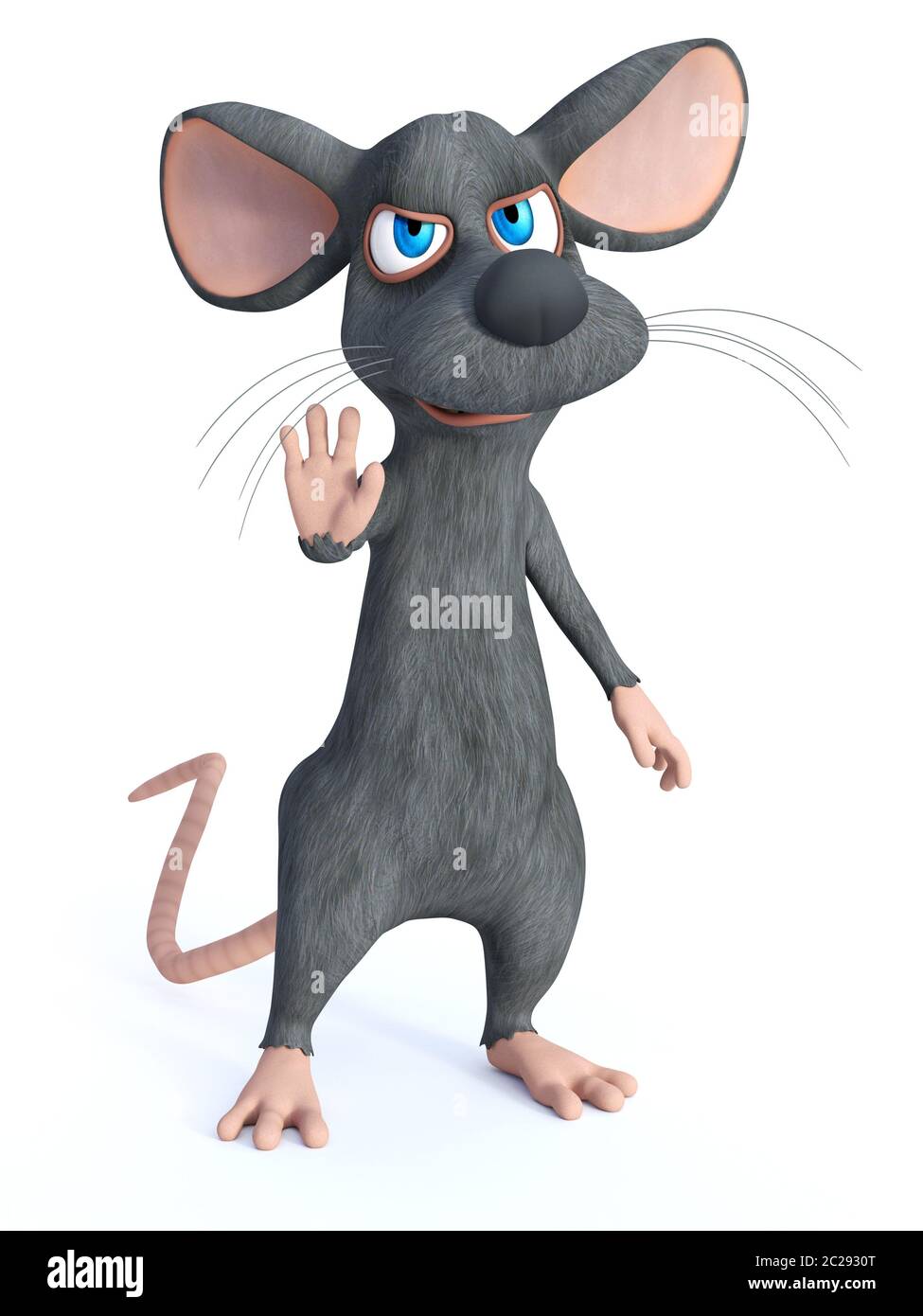 3D rendering of a cute cartoon mouse holding up his hand up like he is ...